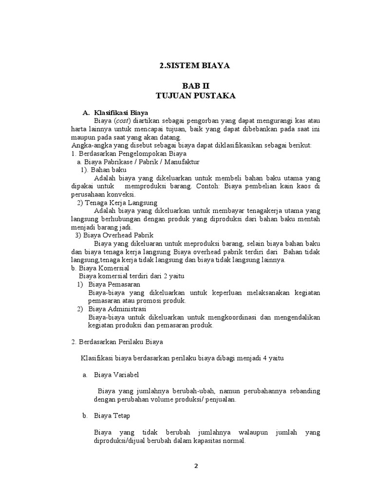 2.sistem Biaya Bab Ii Tujuan Pustaka | PDF