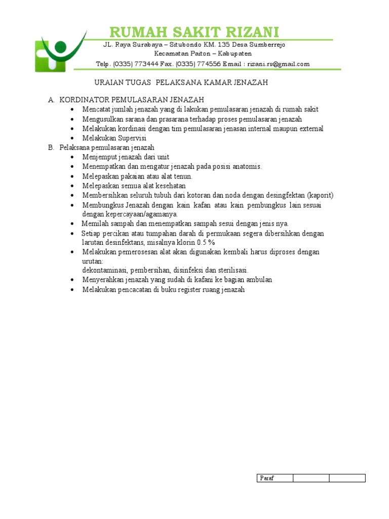 Uraian Tugas Pelaksana Kamar Jenazah | PDF