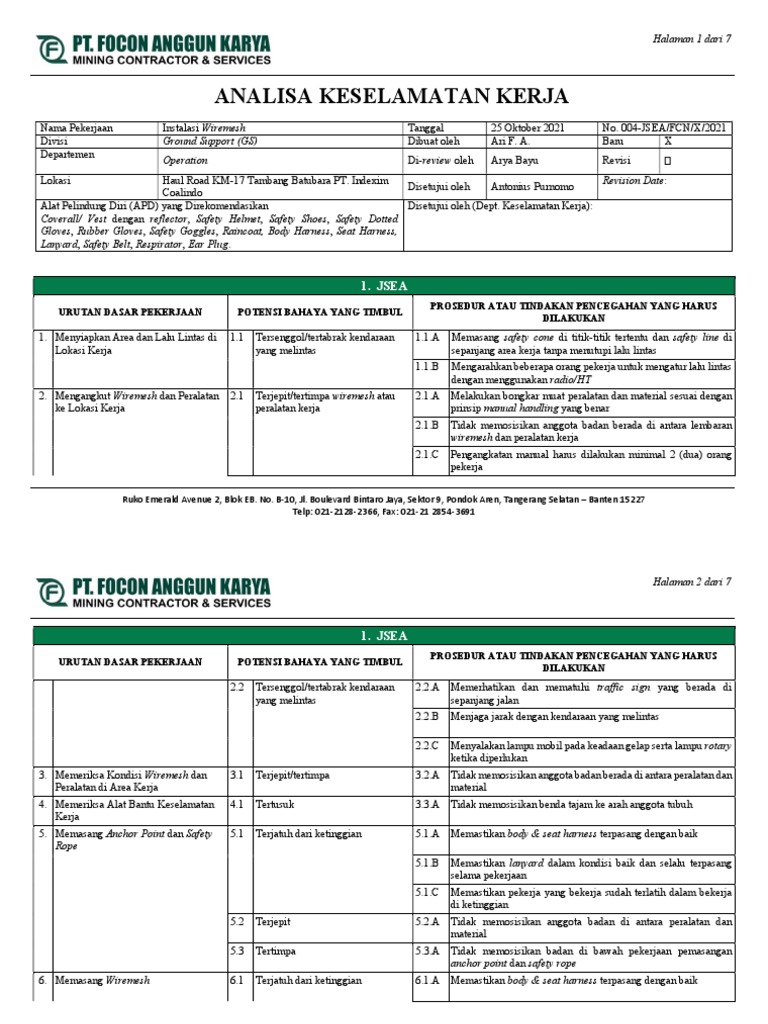 JSEA Instalasi Wiremesh | PDF