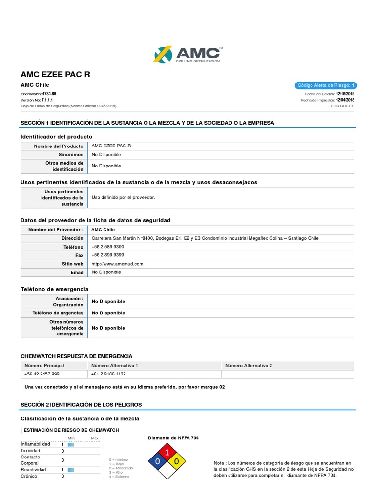 Amc MSDS - Amc Ezee Pac R | PDF | Reciclaje | Agua