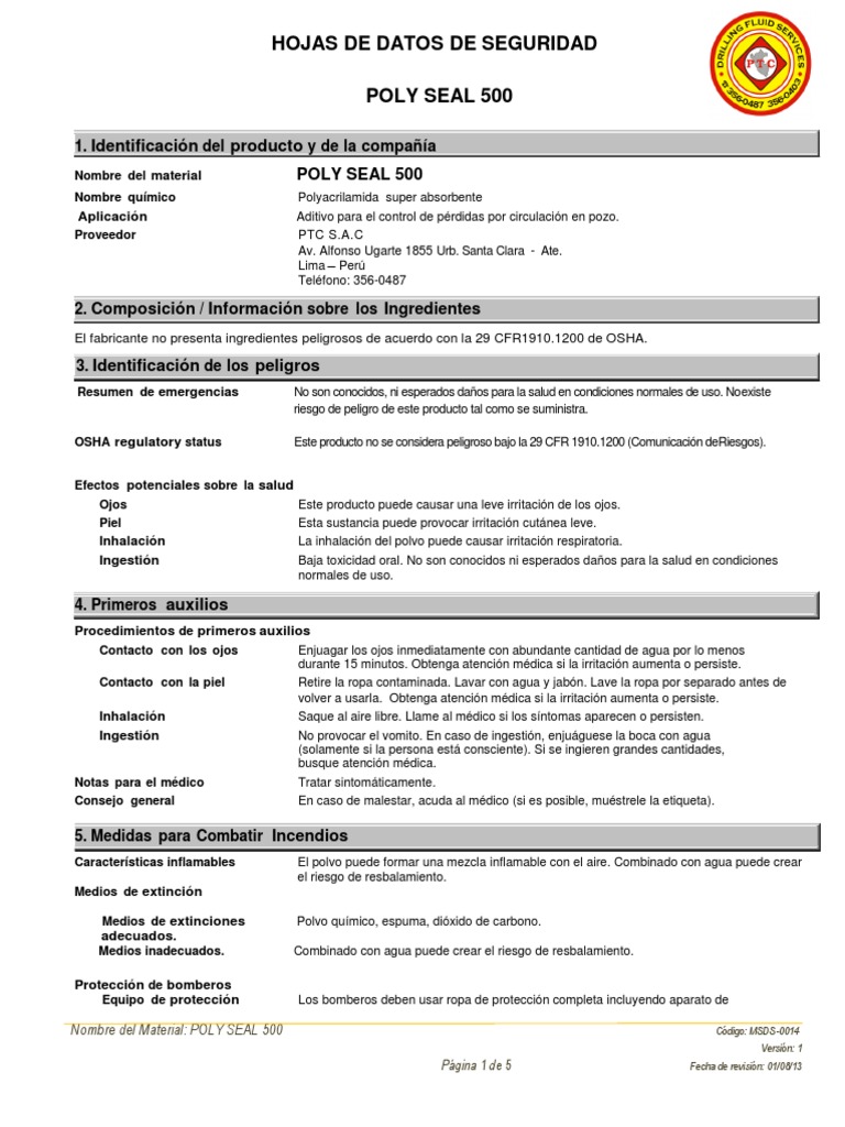 6a. - MSDS - Poly Seal 500 | PDF | Administración de Seguridad y Salud ...