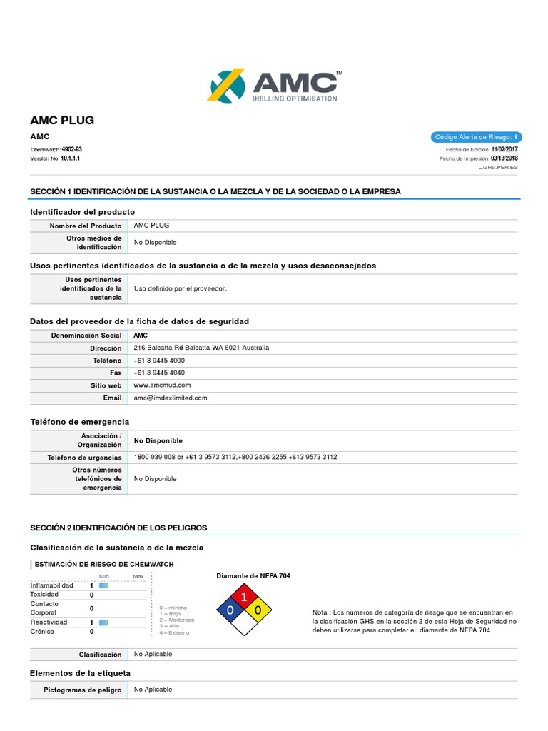 Amc Msds - Amc Plug | PDF | Combustión | Agua