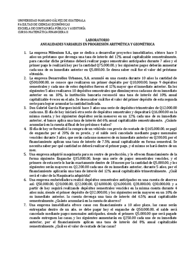 Laboratorio Anualidades Variables Regulares | PDF | Interés | Bancos