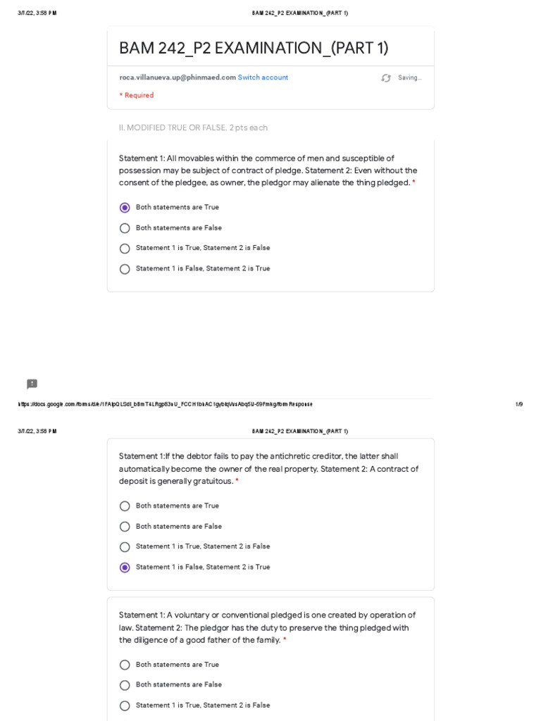 Bam 242 - P2 Examination - (Part 1) : Ii. Modified True or False. 2 Pts ...