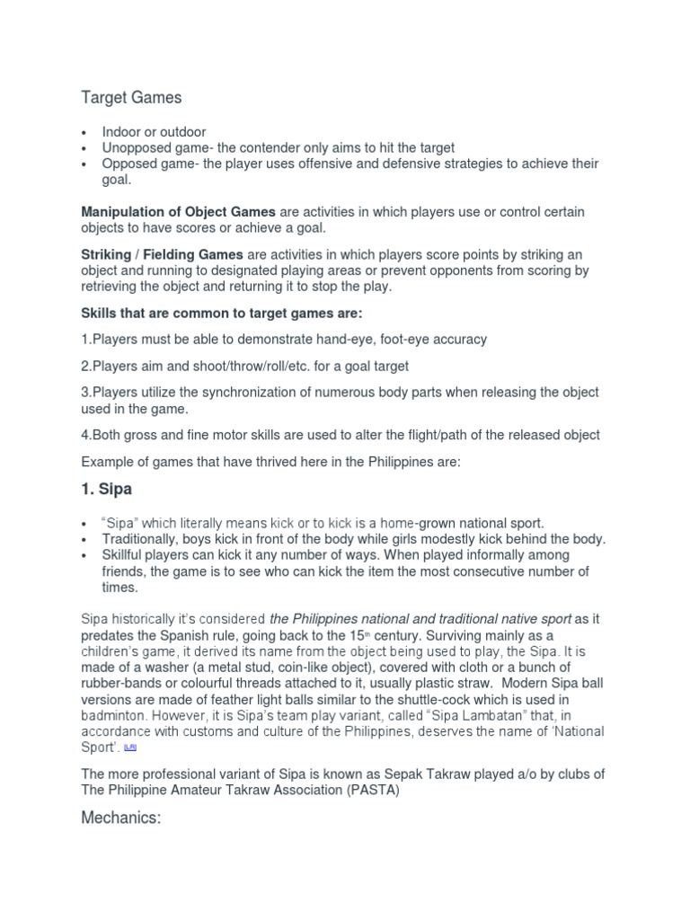 Target Games: Manipulation of Object Games | PDF | Games Of Physical ...