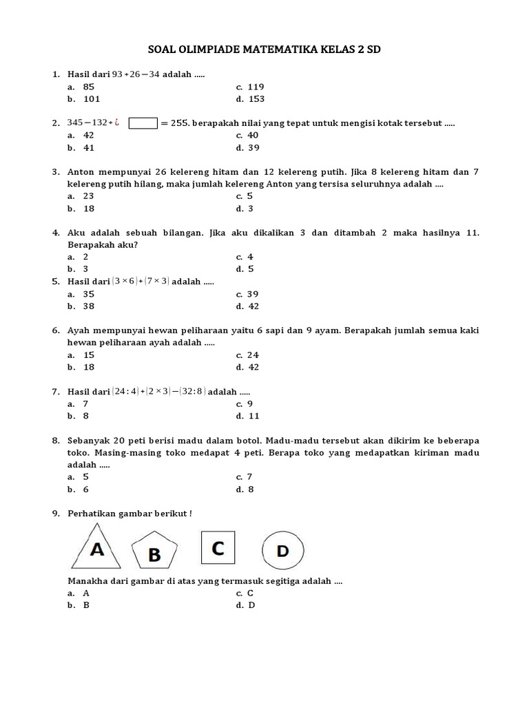 Soal Olimpiade Matematika Kelas 2 SD | PDF