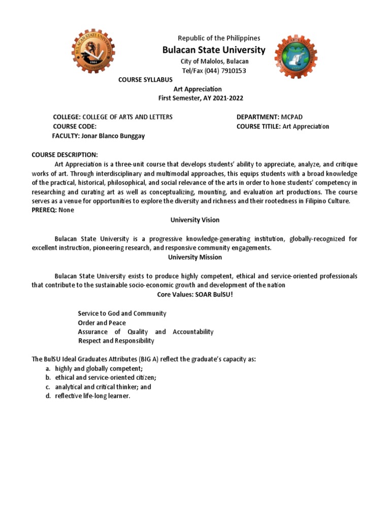 Syllabus Art Appreciation 1 | PDF