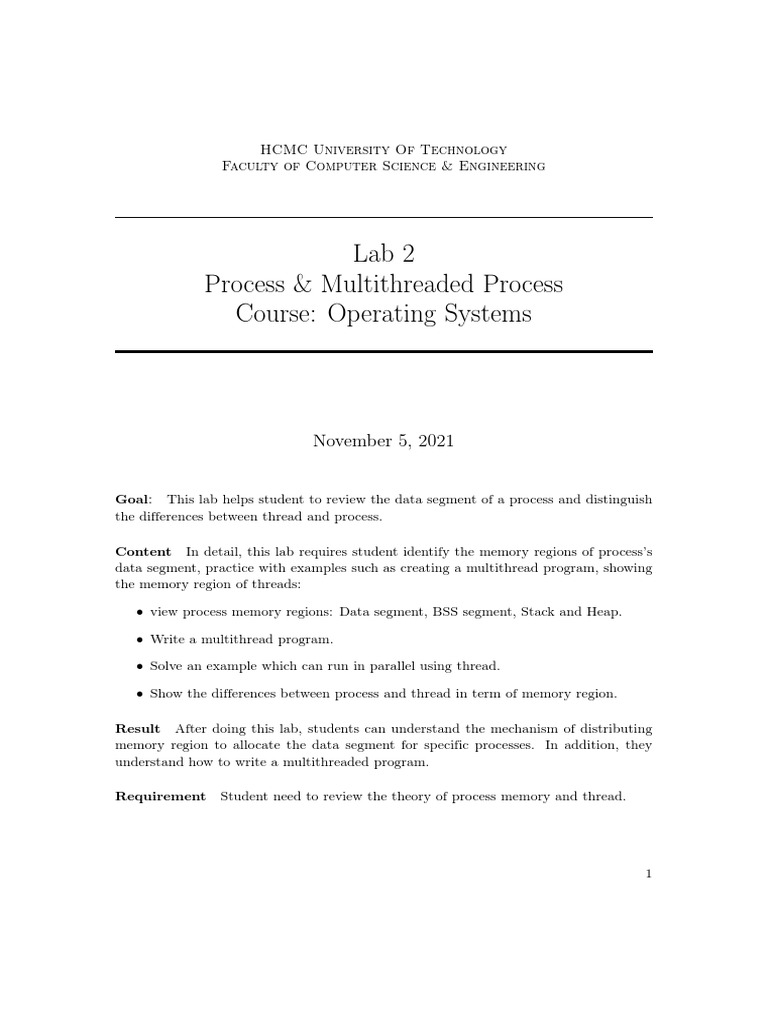 Lab 2 Process & Multithreaded Process Course: Operating Systems | PDF | Pointer (Computer ...
