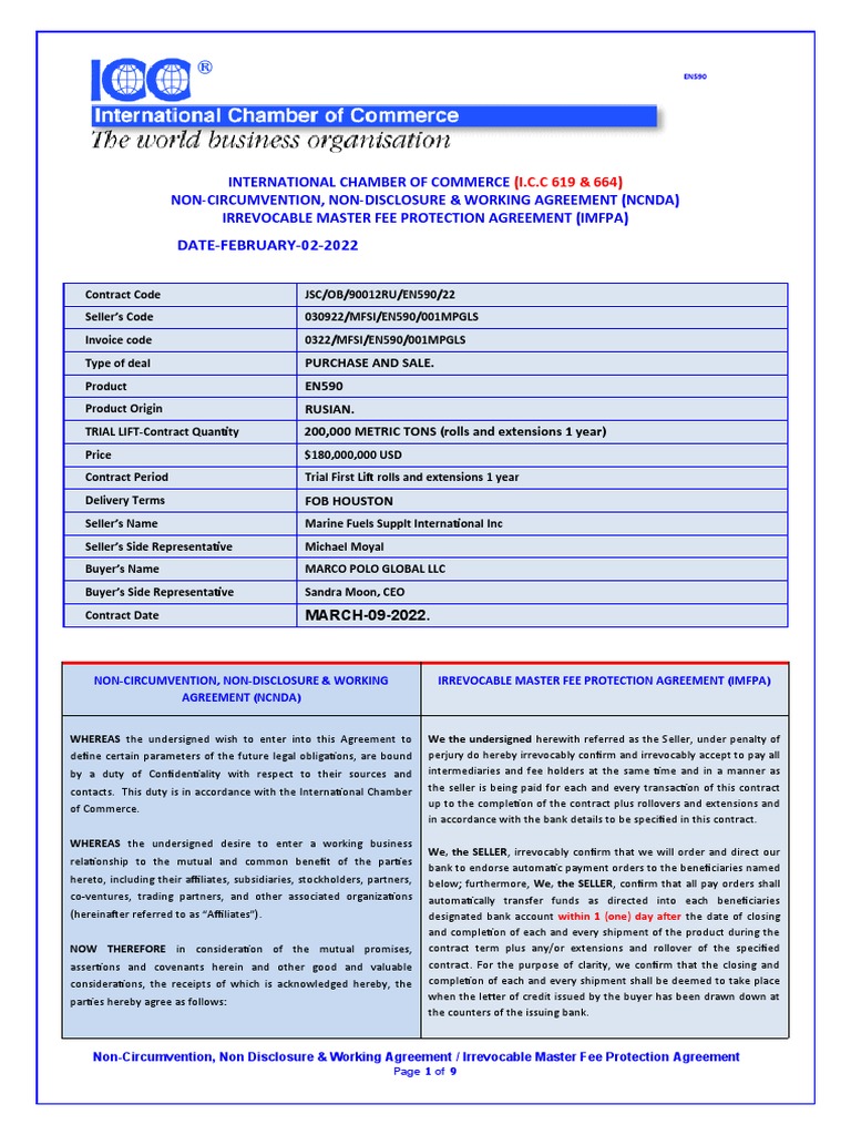EN590 Purchase Agreement & IMFPA | PDF | Financial Transaction | Notary ...