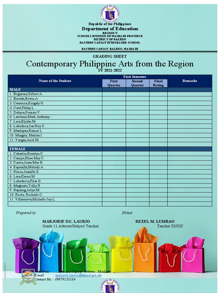 Grading Sheet 1st Sem | PDF
