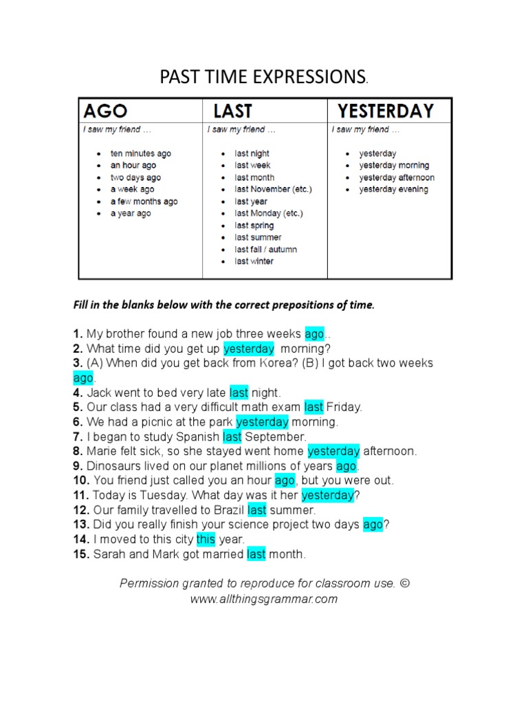 Past Time Expressions | PDF