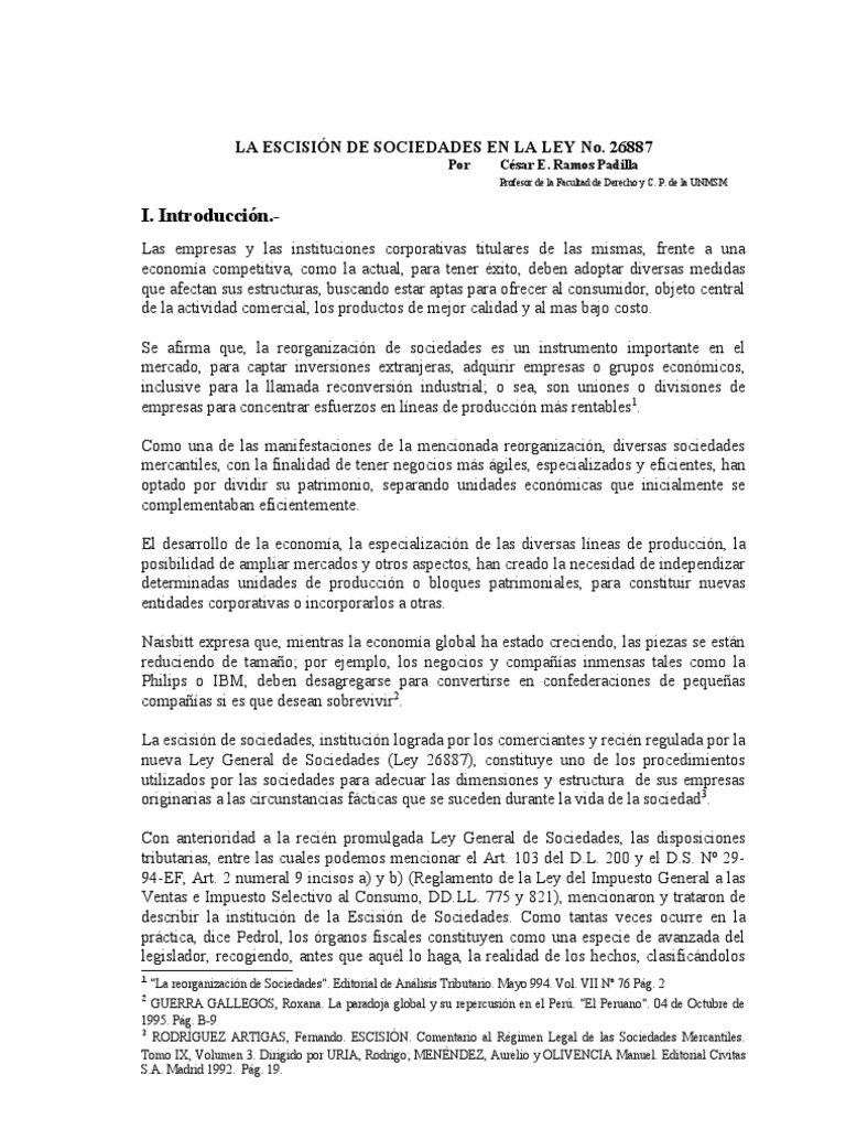 01 - Escision | PDF | Bienes (Ley) | Sociedad de responsabilidad limitada