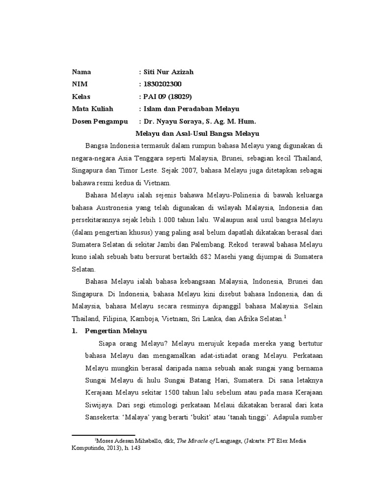 Pengertian Melayu Dan Asal-Usul Bangsa Melayu | PDF Pengertian Melayu Dan Asal-Usul Bangsa Melayu | PDF