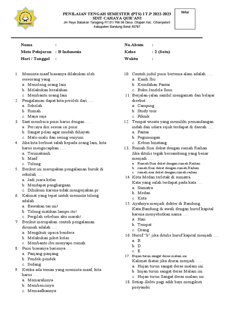 UTS B Indonesia-1 | PDF