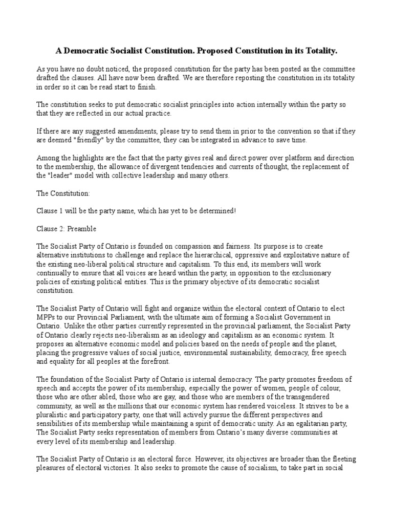 Proposed Party Constitution | PDF | Socialism | Voting