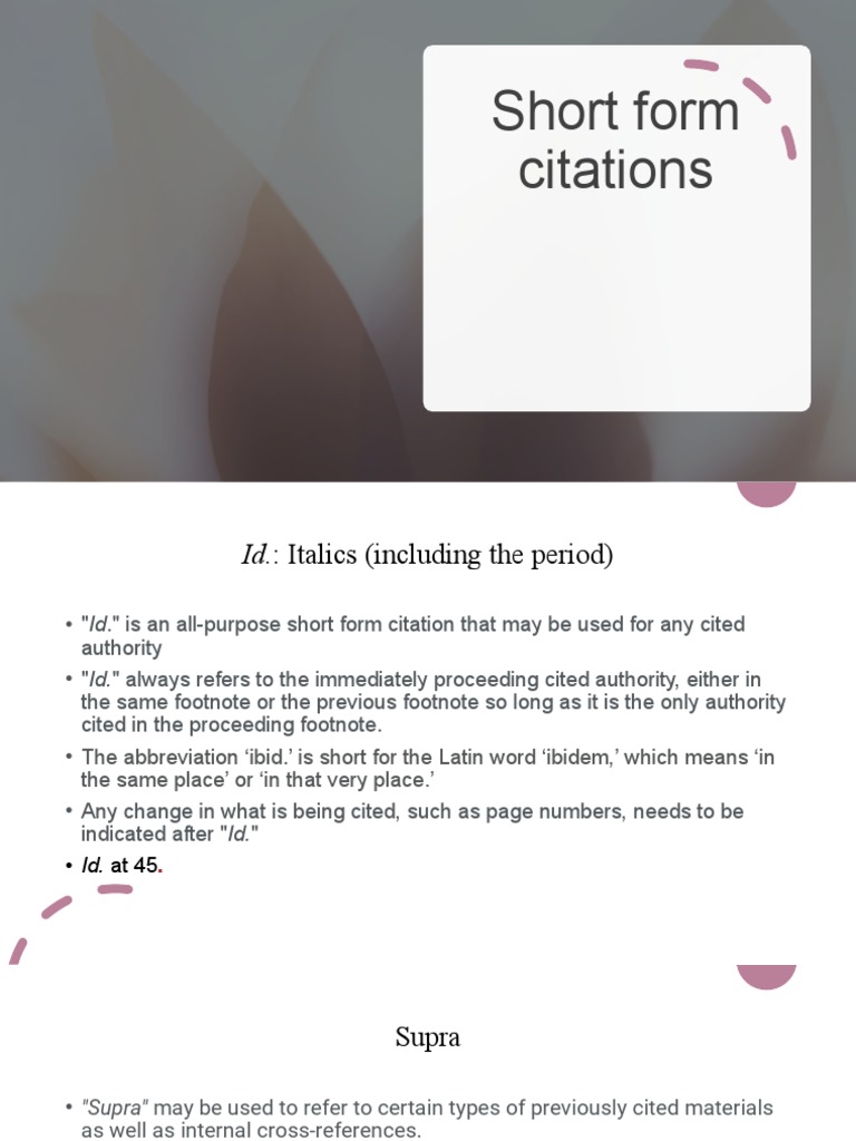 Short Form Citations | PDF | Citation | Writing