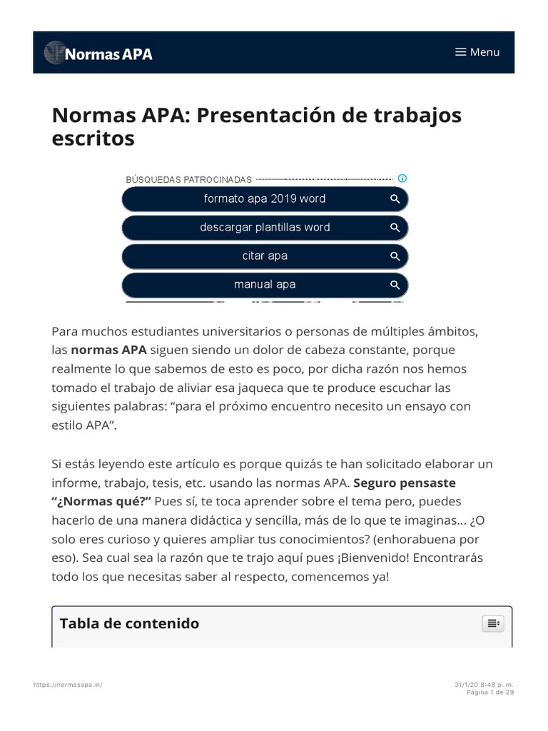 Normas APA - Presentación de Trabajos Escritos 2020 - Séptima Edición | PDF | Estilo apa ...