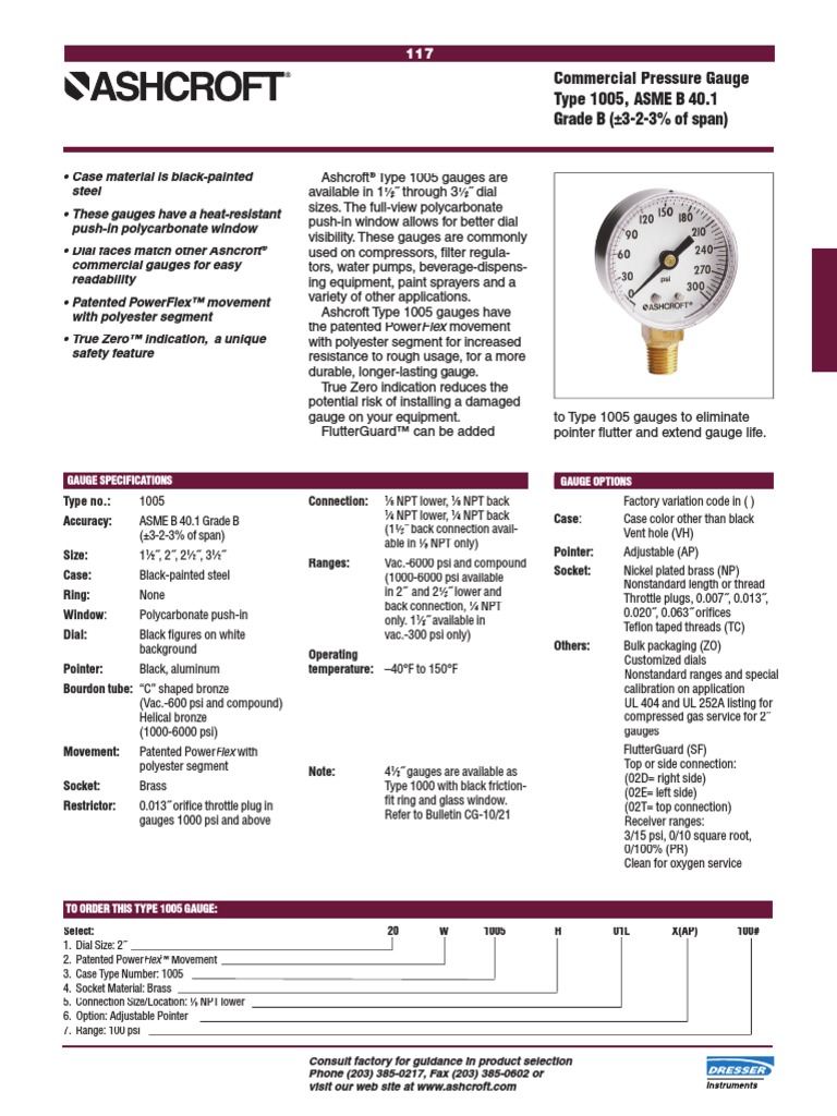351 Ashcroft 1005 Spec | PDF | Pressure Measurement | Mechanical ...