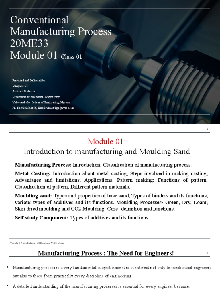 Conventional Manufacturing Process 20ME33: Class 01 | Download Free PDF | Foundry | Casting ...