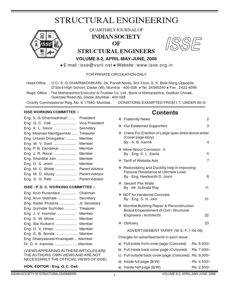 Structural Engineering: Indian Society OF Structural Engineers | PDF ...