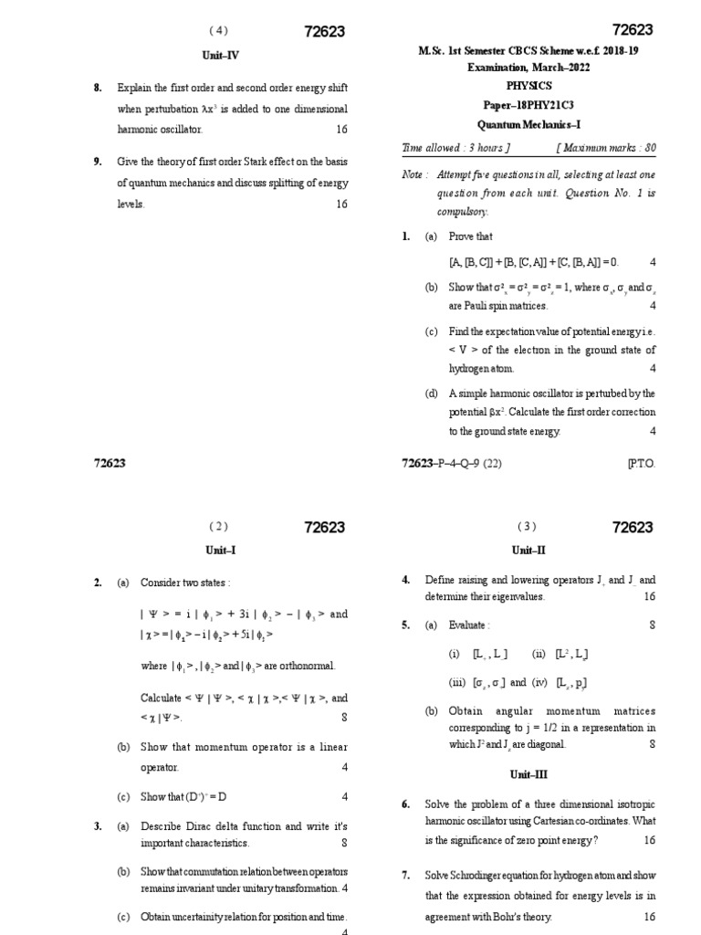 M.Sc. 1st Semester CBCS Scheme W.E.F. 2018-19 Examination, March-2022 ...