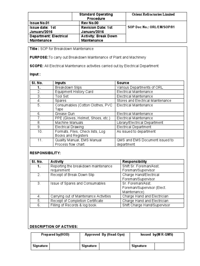 SOP-02for Breakdown Maintenance | PDF | Personal Protective Equipment ...