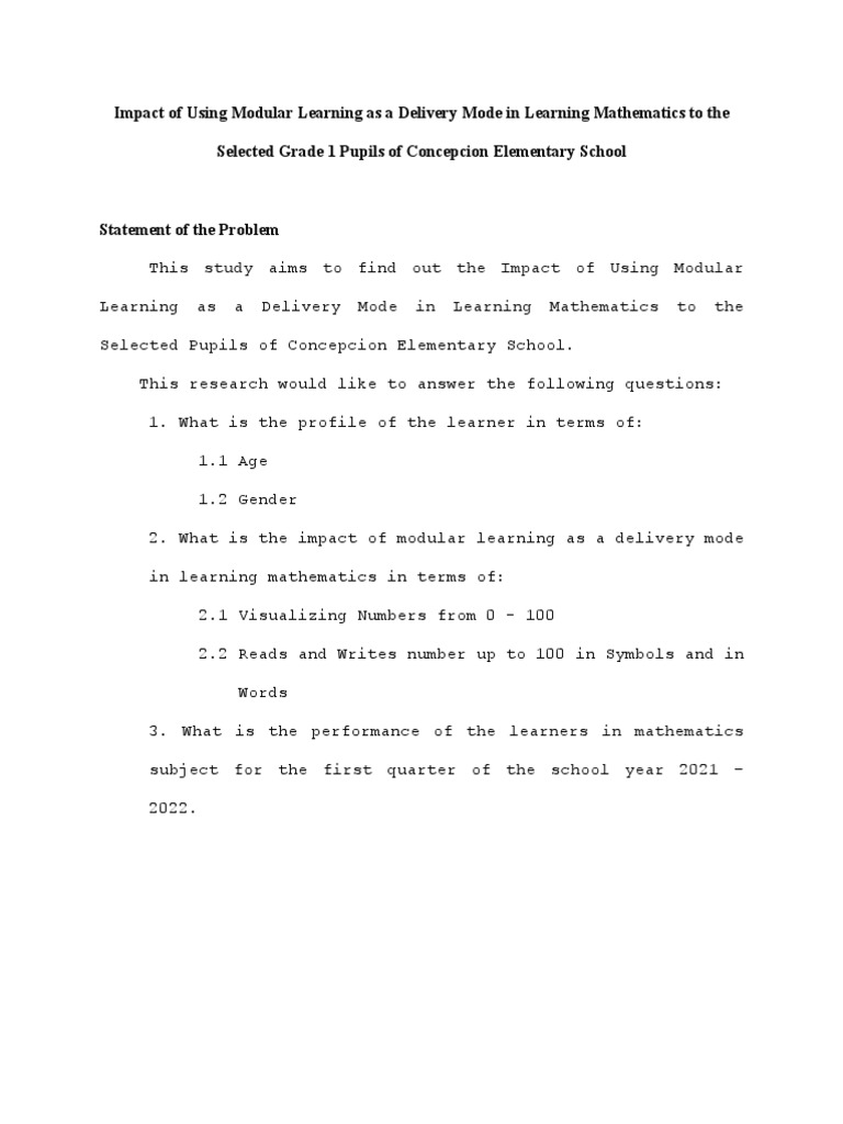 Impact of Using Modular Learning As A Delivery Mode in Learning ...