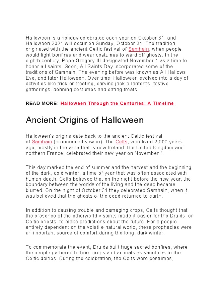 Ancient Origins of Halloween: Samhain | PDF | Halloween | Trick Or Treating