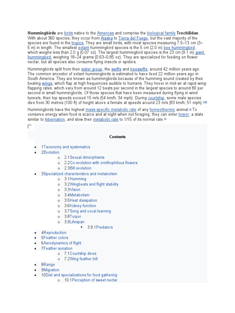 Hummingbirds | PDF | Biology | Birds