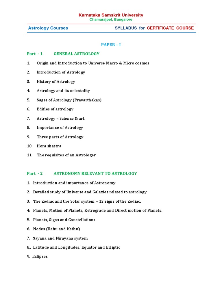 Astrology Certificate Syllabus English | PDF | Hindu Astrology | Zodiac
