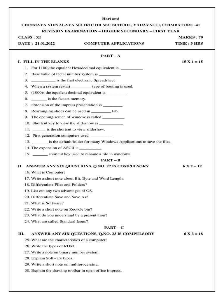 Class 11 Computer Applications Exam Paper | PDF | Computer File | Software