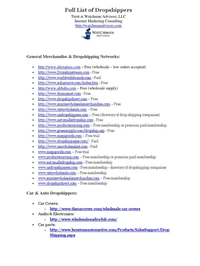 Full List of Dropshippers: General Merchandise & Dropshipping Networks ...
