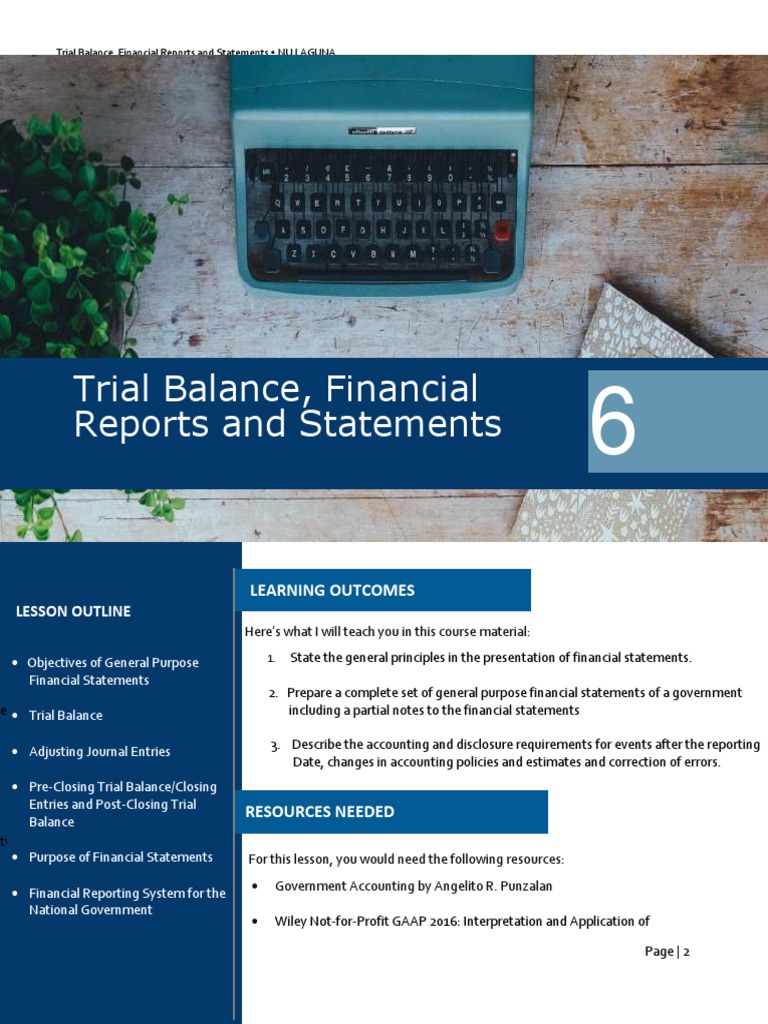 Course Material 6 - Trial Balance, Financial Reports and Statement ...