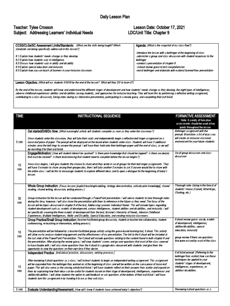 Artifact 2 Lesson Plan Tylee Crosson | PDF | Lesson Plan | Lesson