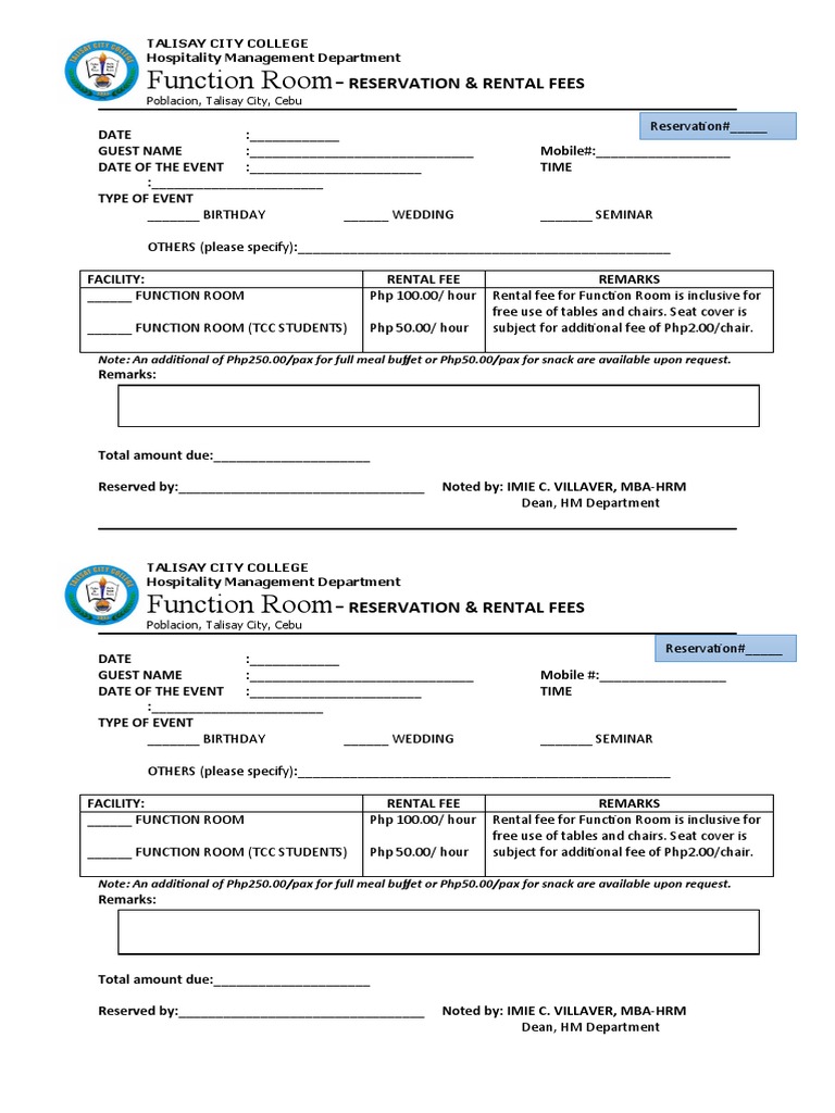 FUNCTION ROOM Reservation Form | PDF