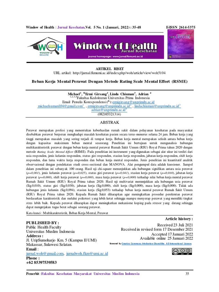 Beban Kerja Mental Perawat Dengan Metode Rating Scale Mental Effort ...