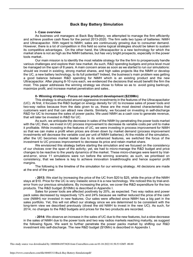 Back Bay Battery Simulation PDF | PDF | Sales | Research And Development