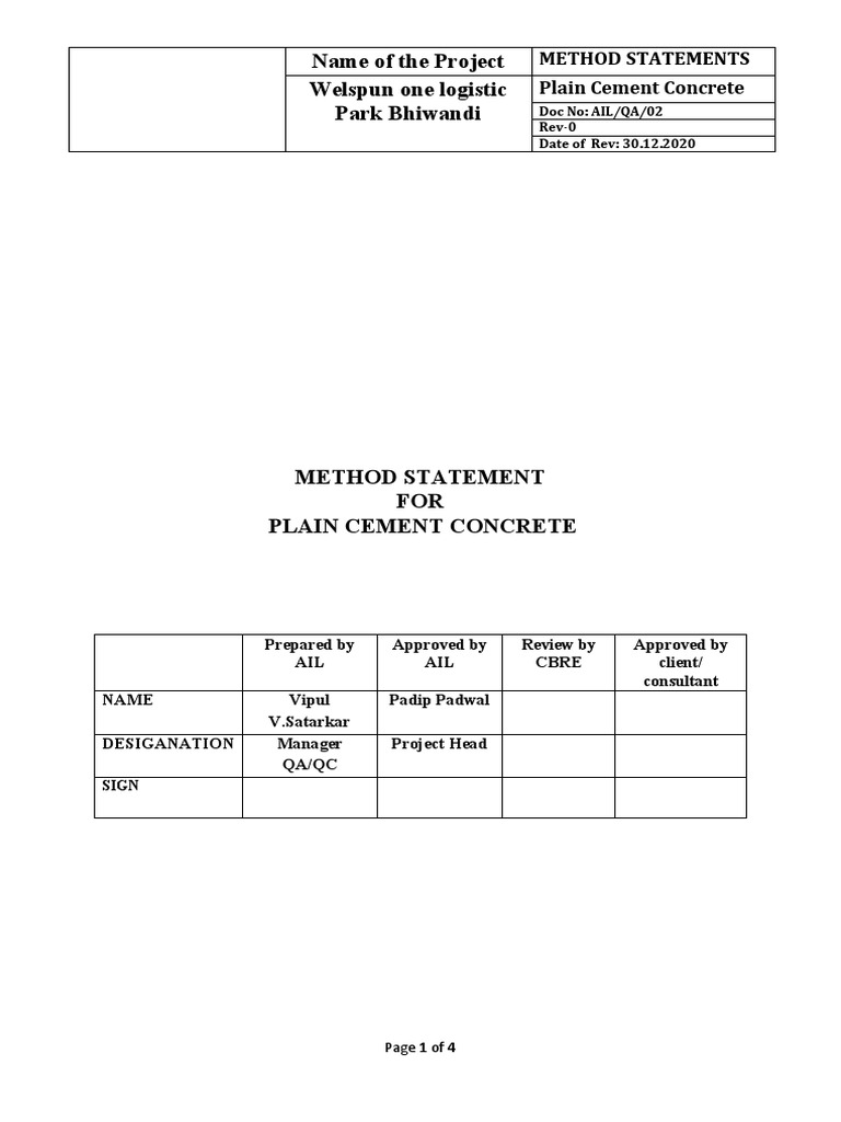 2) Method Statement For Plain Cement Concrete | PDF | Concrete | Civil ...