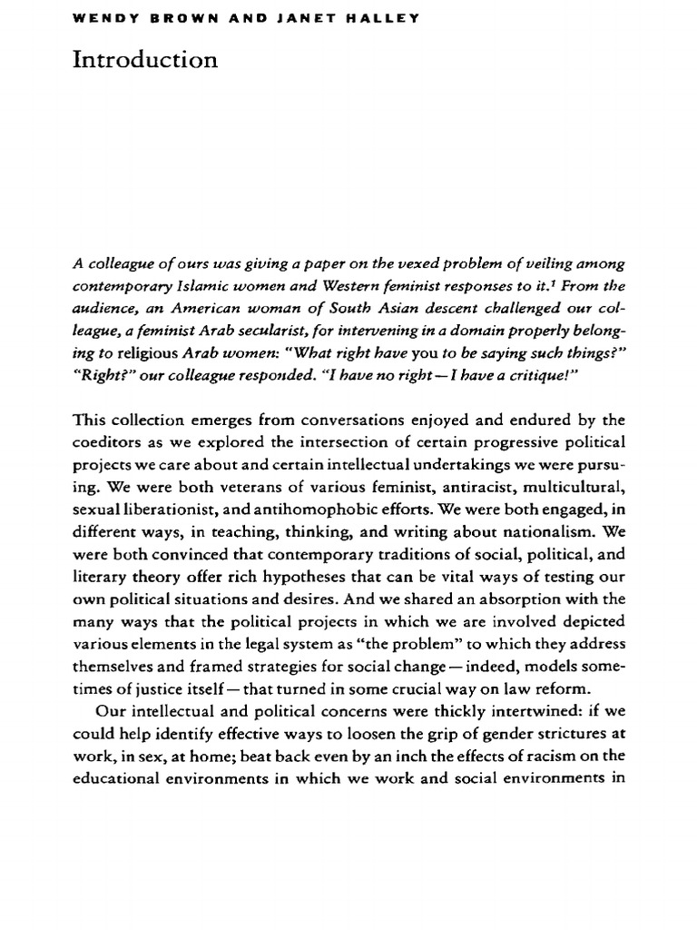 Wendy Brown and Janet Halley Critique of Left Legalism | PDF ...