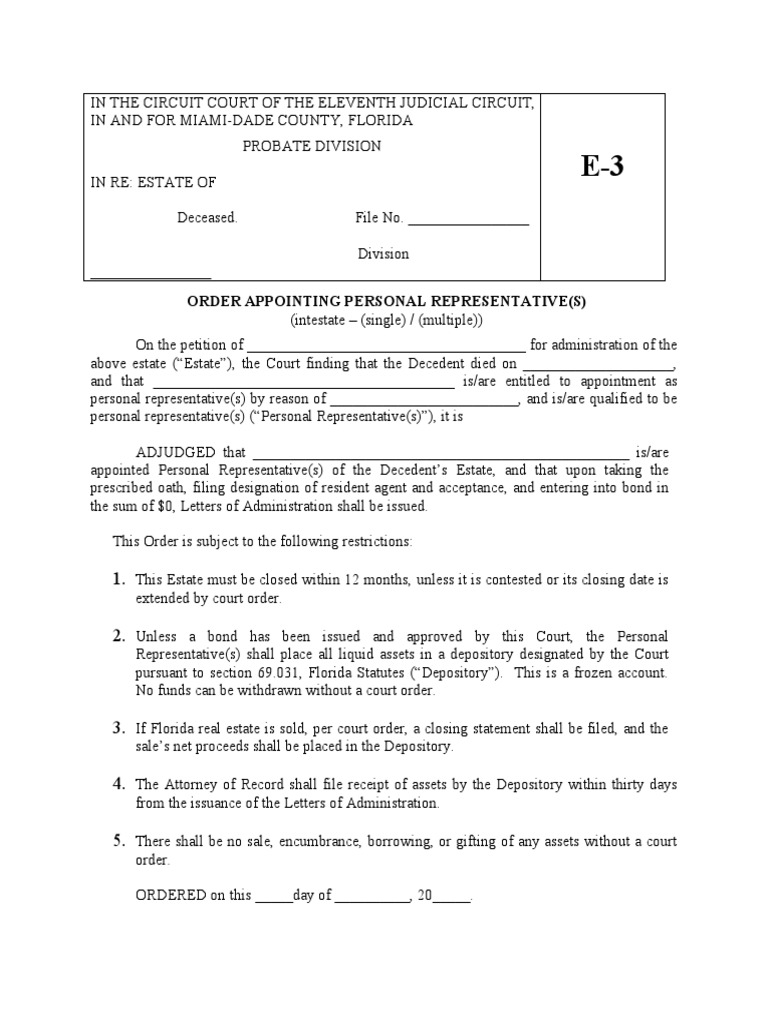 Order Appointing Personal Representative | PDF | Probate | Intestacy