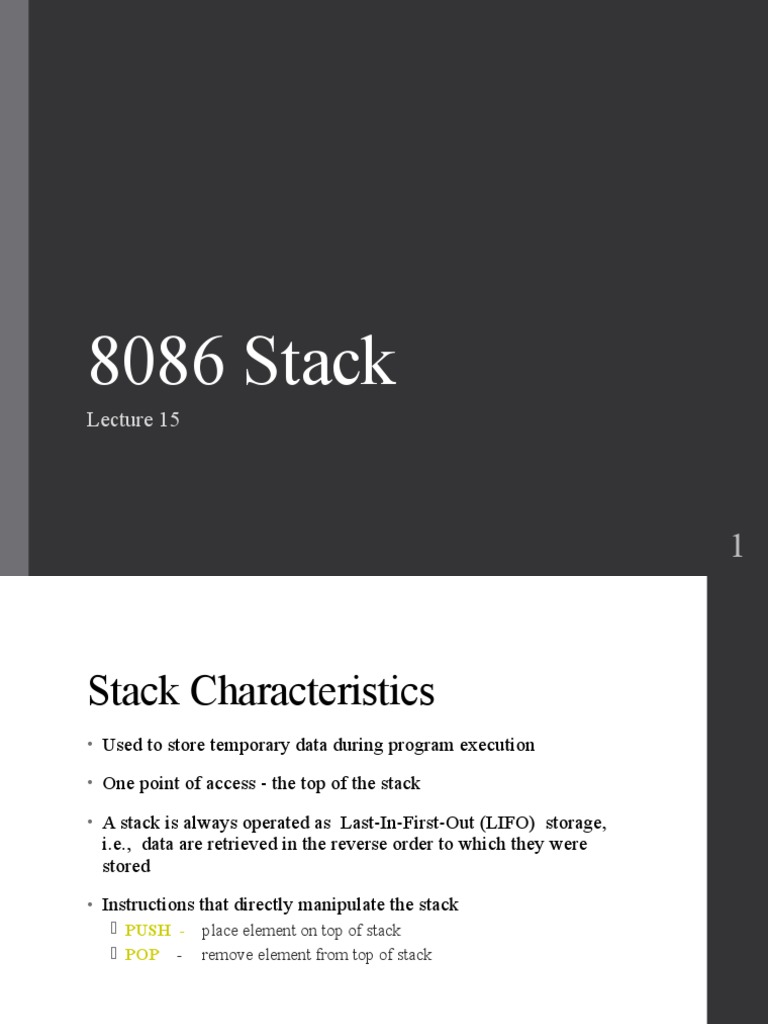 Lecture 15 8086 Stack | PDF | Subroutine | Pointer (Computer Programming)
