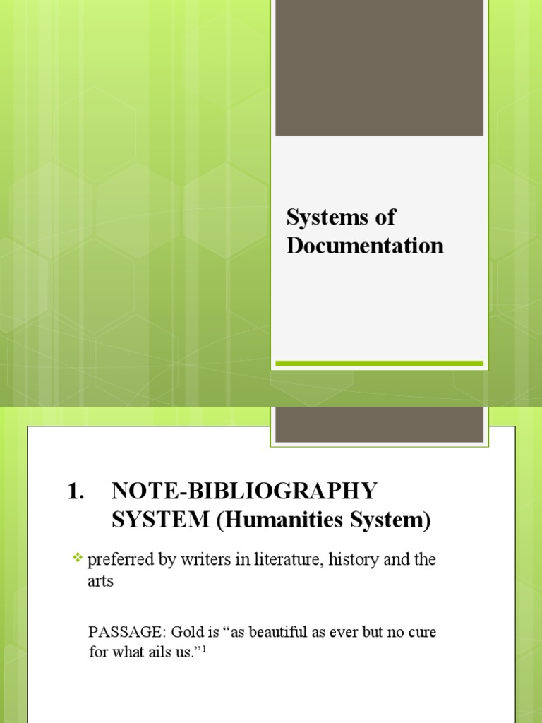 Systems of Documentation: Note-Bibliography and Parenthical Referencing ...