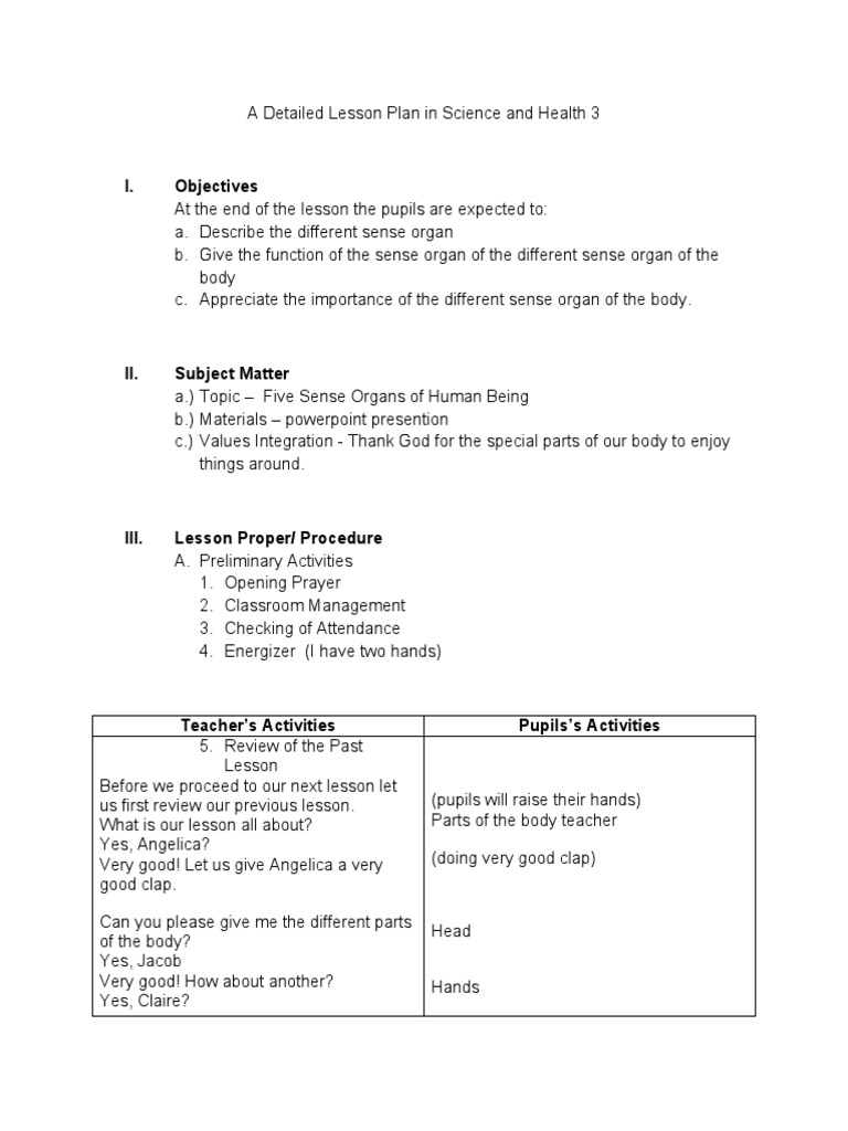 A Detailed Lesson Plan in Science and Health III | PDF | Senses | Taste
