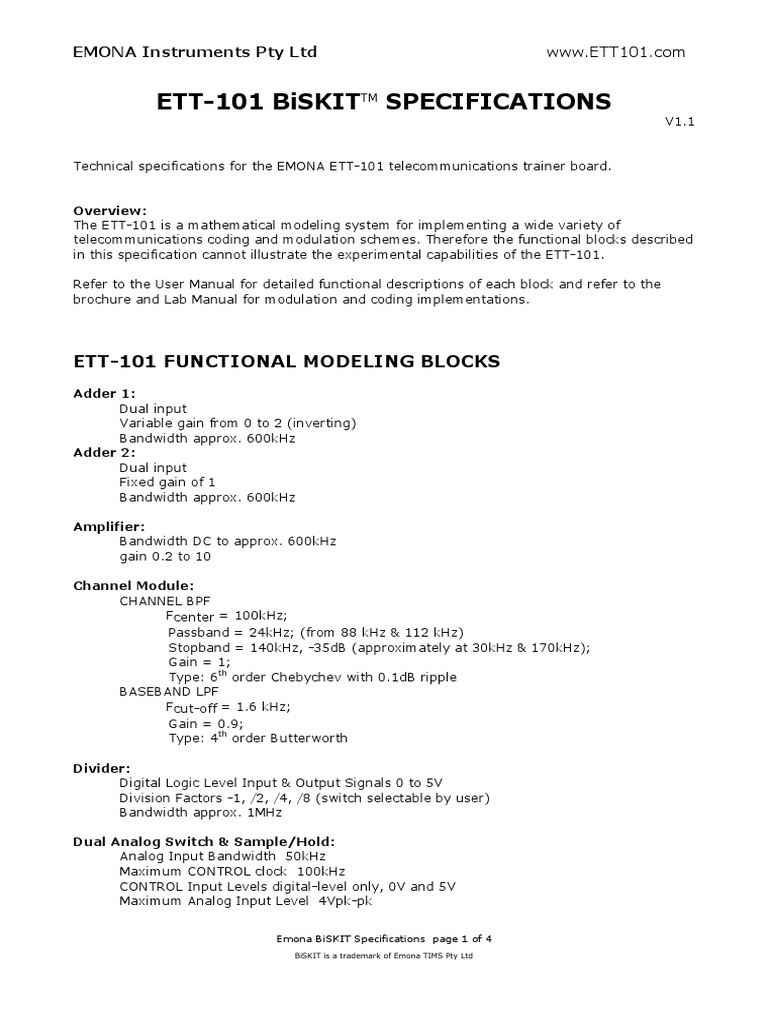 Ett 101 Biskit Specifications Ett 101 Functional Modeling Blocks