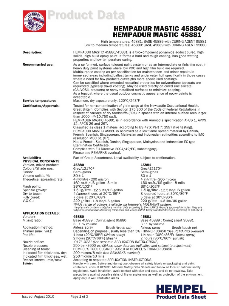 Hempadur Mastic 45881 | PDF | Paint | Pump