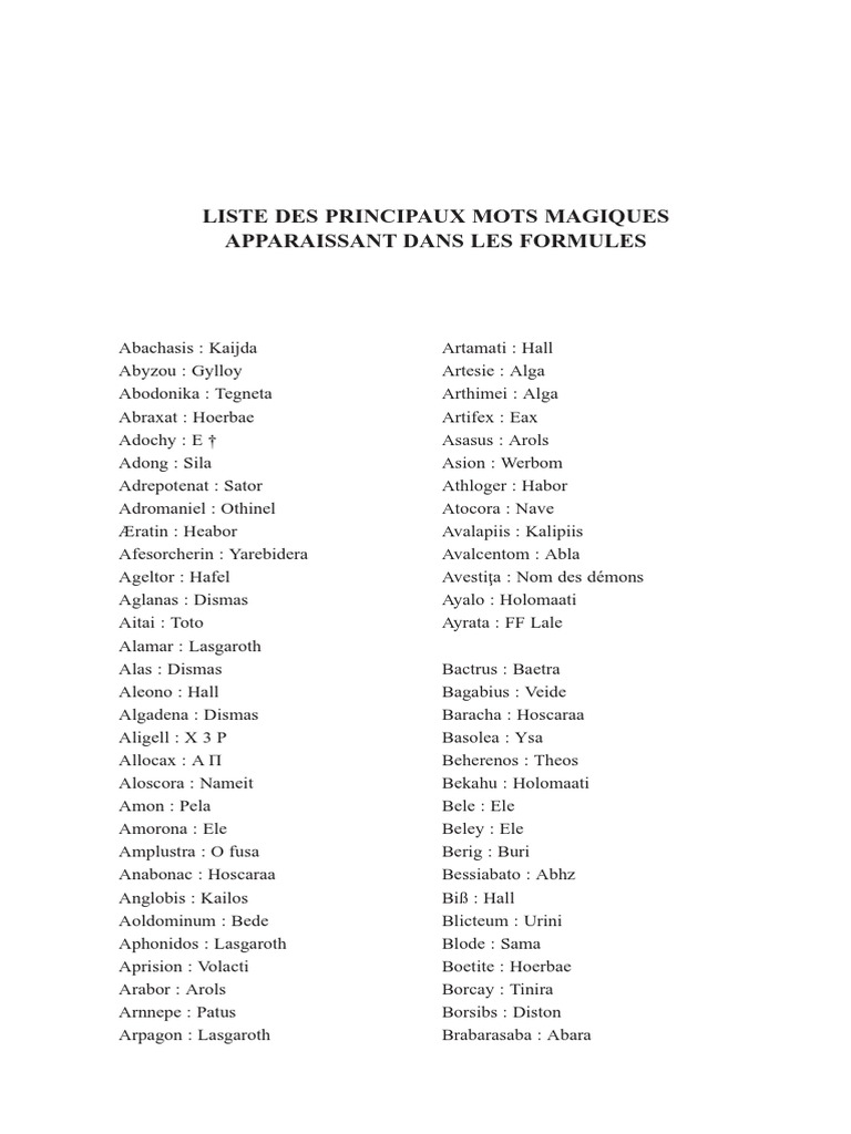 Dictionnaire Des Formules Magiques | PDF