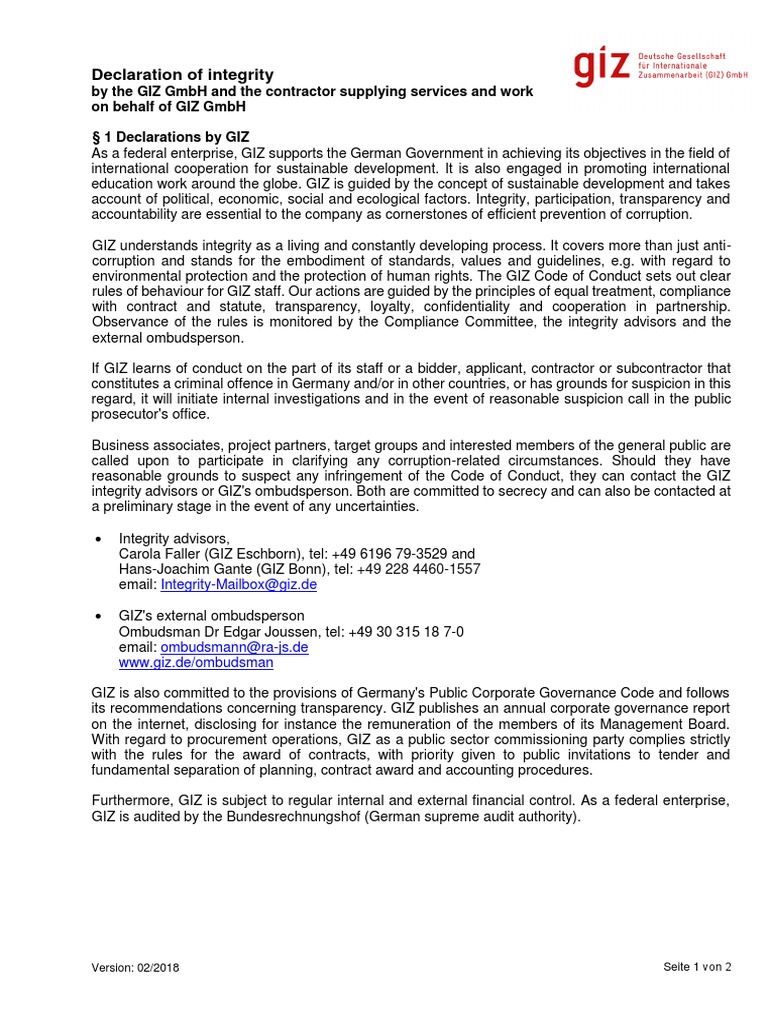 Annex-6 - Declaration of Integrity | PDF | Sustainability | Employment