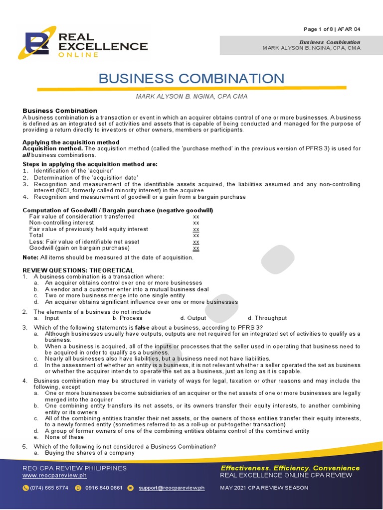 Business Combination Accounting Overview | PDF | Goodwill (Accounting ...