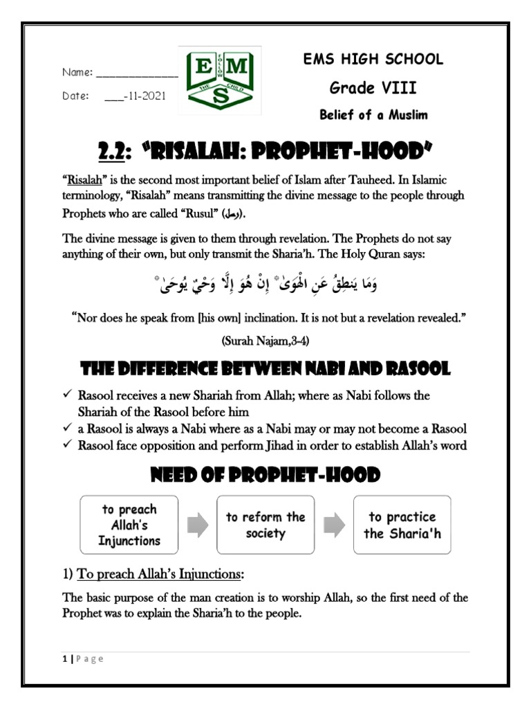 "Risalah: Prophet-Hood": The Difference Between Nabi and Rasool | PDF ...