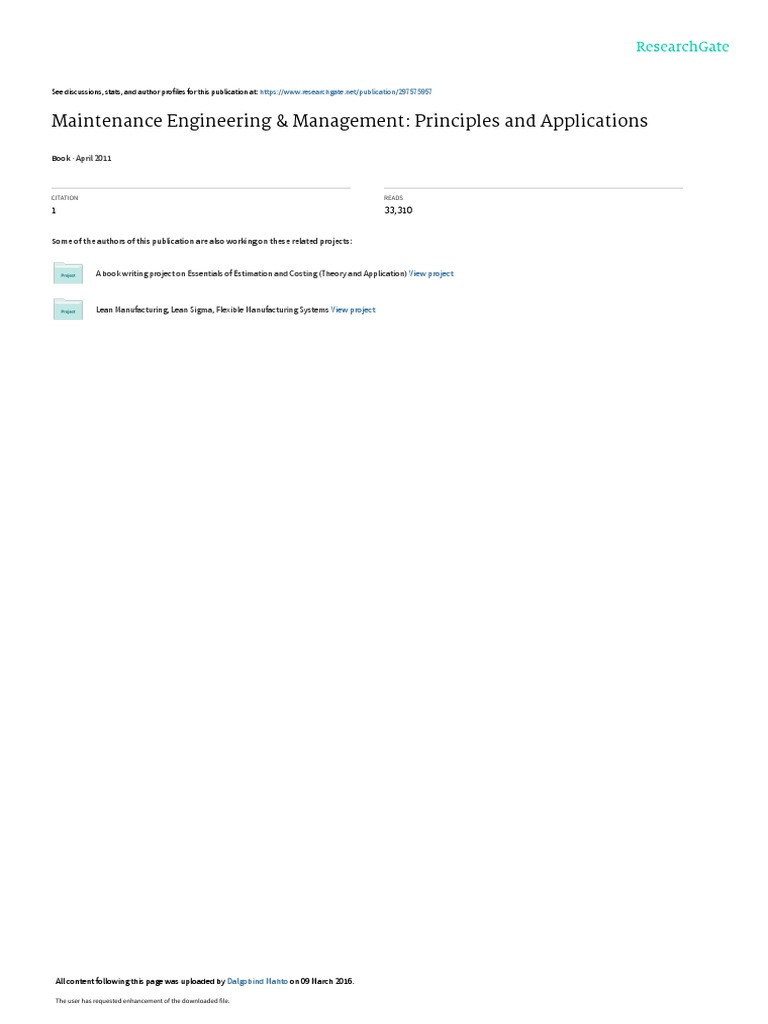 Maintenance Engineering & Management: Principles and Applications | PDF ...